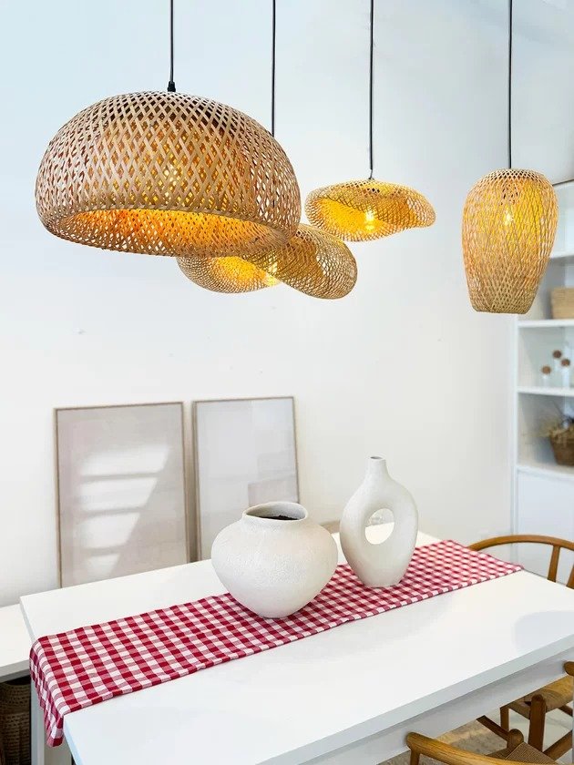 Luminária Pendente Bambu Orgânica Fibra Natural 60cm 1xE27 Lili Casa Único